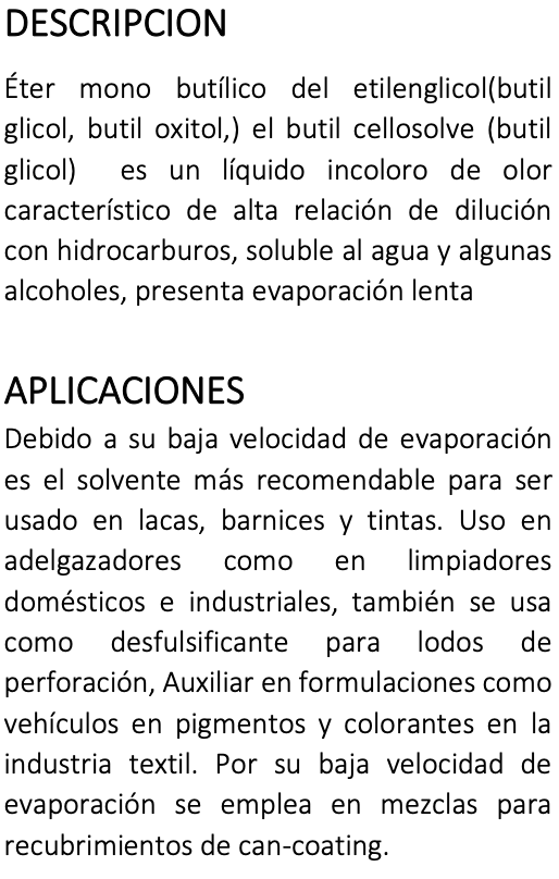 QUIMICOS INDUSTRIALES: BUTIL CELLOSOLVE