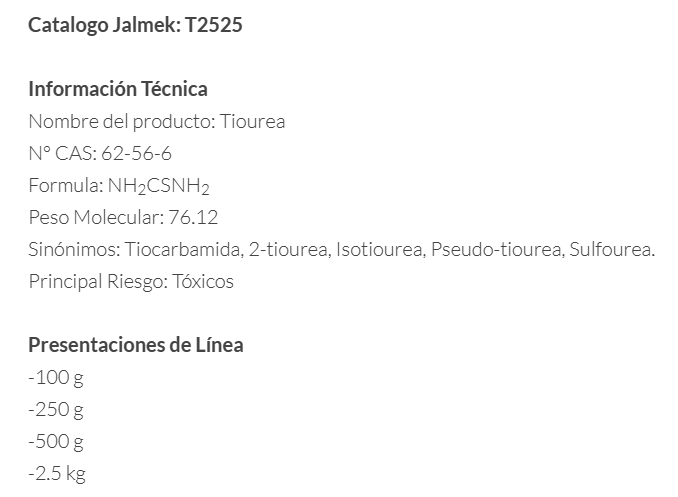 REACTIVOS ACS: TIOUREA. (SULFOUREA; TIOCARBAMIDA)